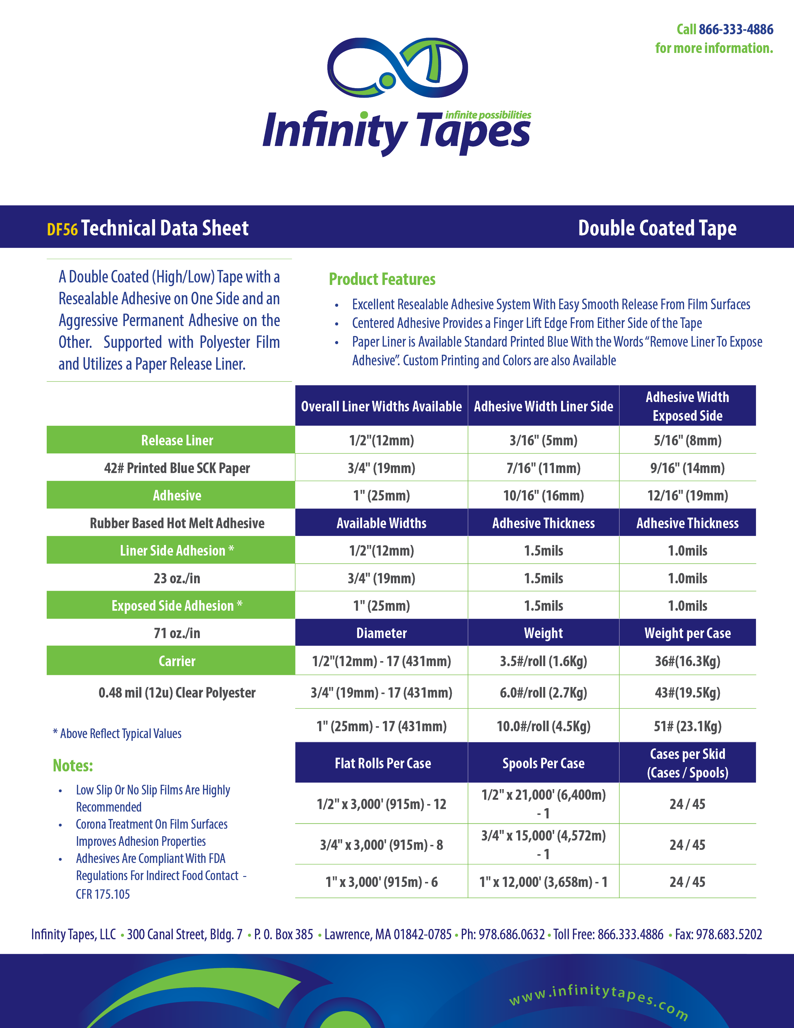 DF56 Technical Data Sheet | Infinity Tapes