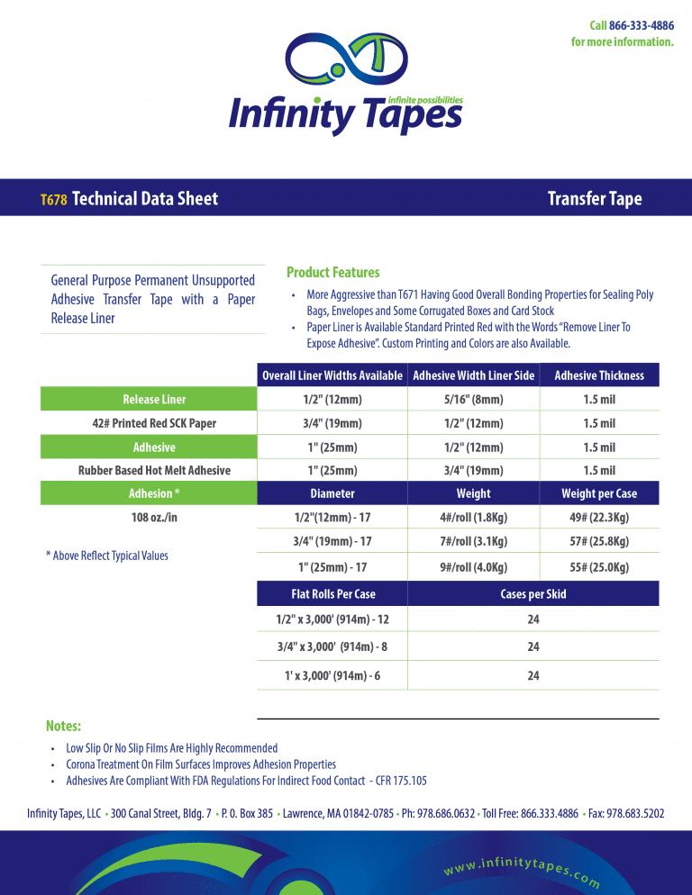 T-678 Technical Data Sheet | Infinity Tapes
