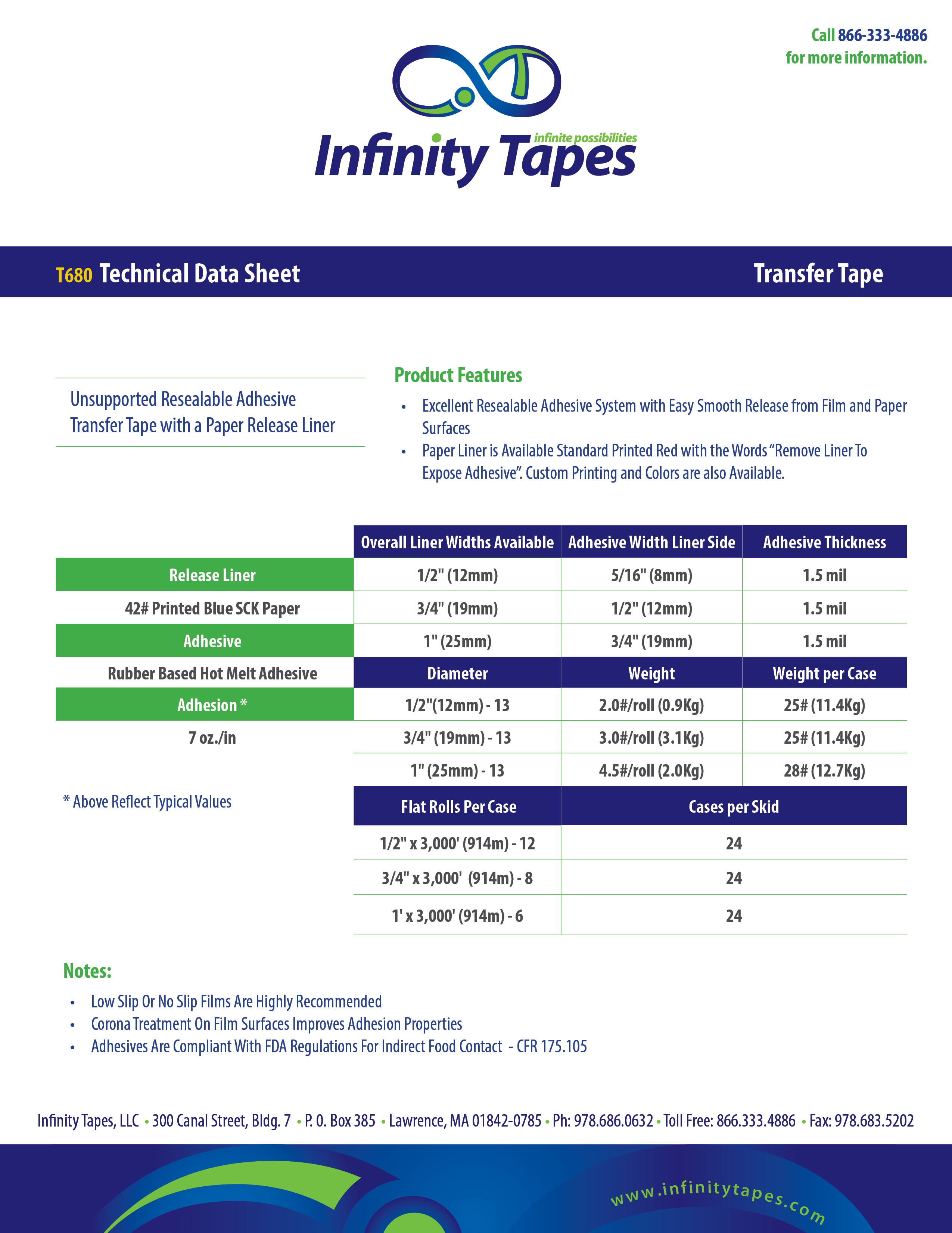 T-680 Technical Data Sheet | Infinity Tapes